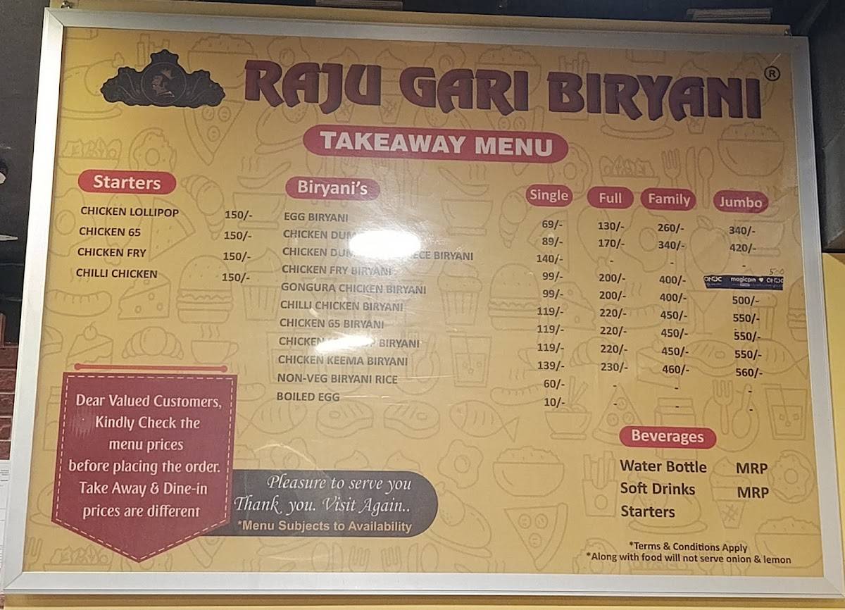 Menu at Raju Gari Biryani KPHB Phase-3, Hyderabad, PH-3