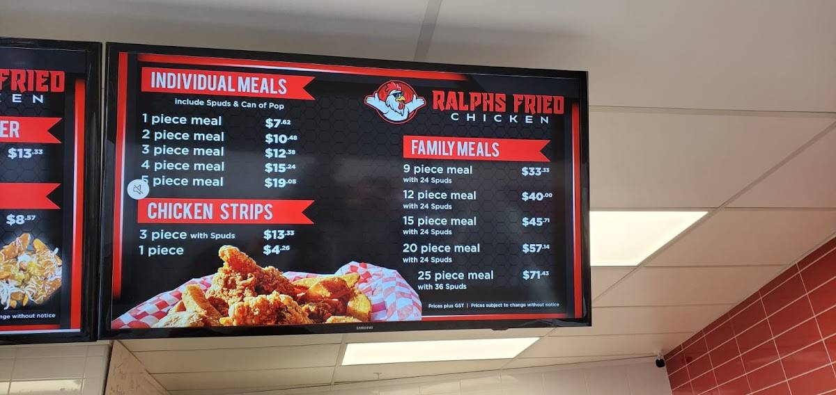 Menu at Ralphs Fried Chicken restaurant, Edmonton