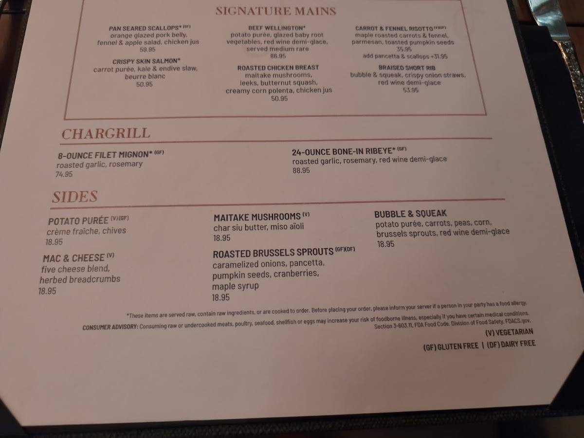 Menu at Ramsay's Kitchen restaurant, Las Vegas