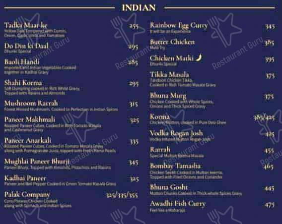 Menu at Dhunki, Ranchi