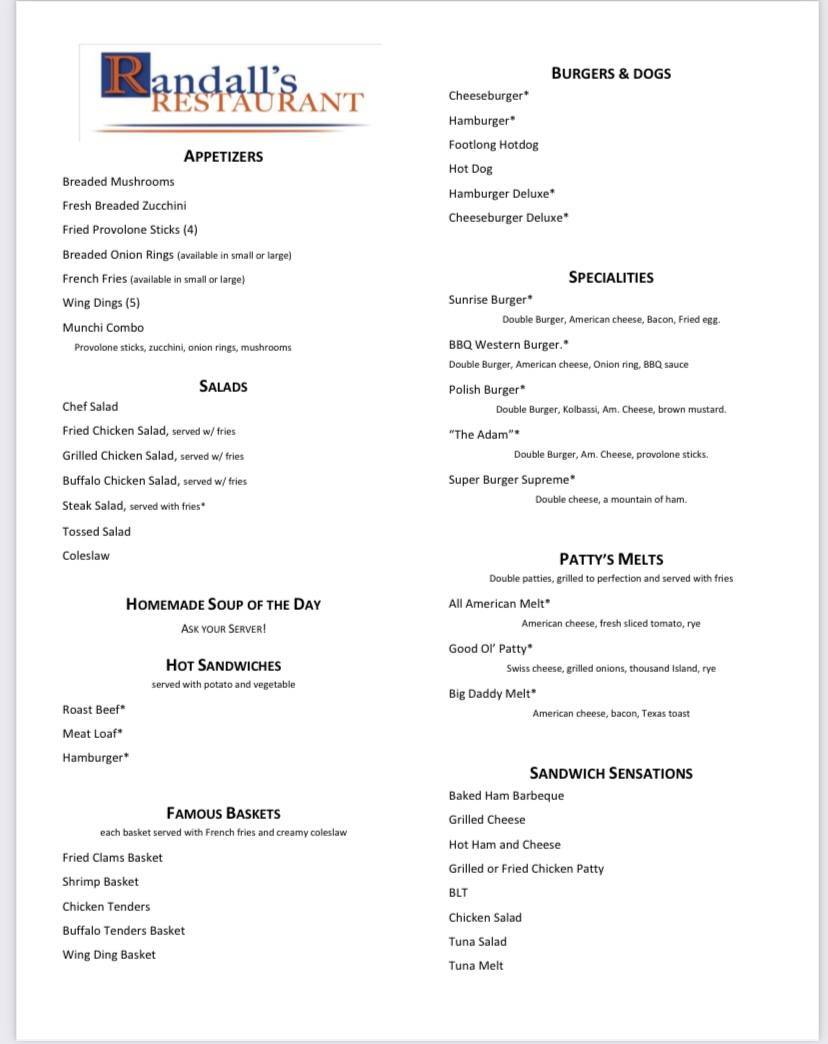 Menu at Randall's Restaurant, Perryopolis, Pittsburgh St