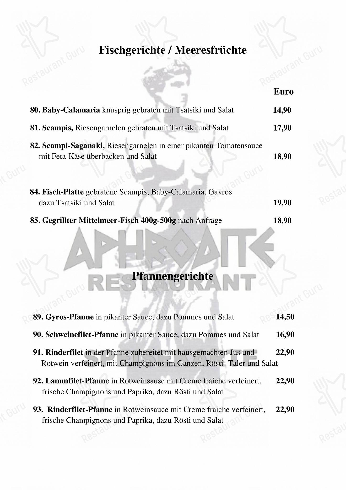 Speisekarte von Aphrodite Restaurant, Ratingen
