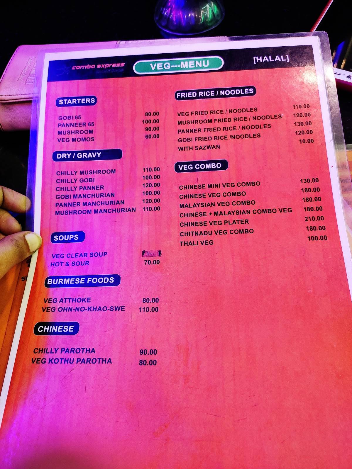 Menu at Raya Food zone, Chennai