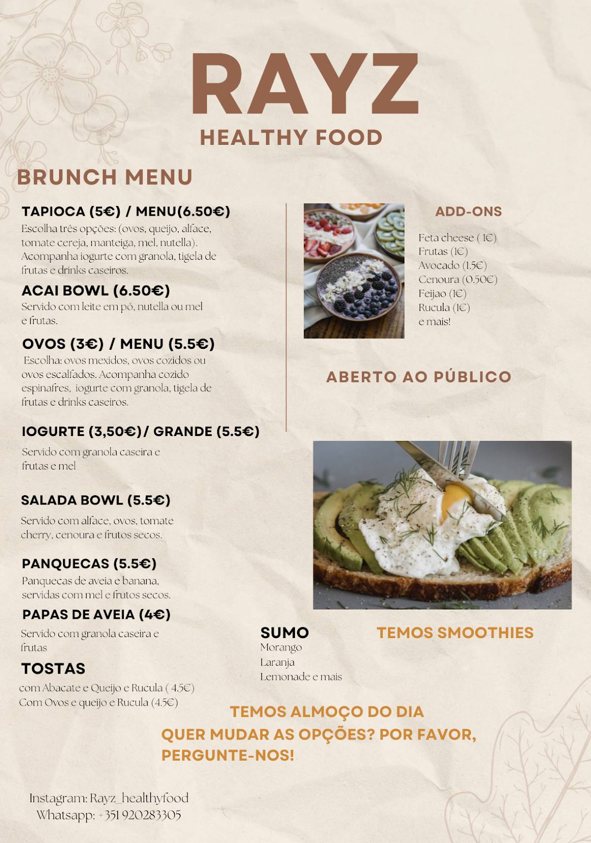 Menu em Rayz Healthy Food restaurante, Lisboa