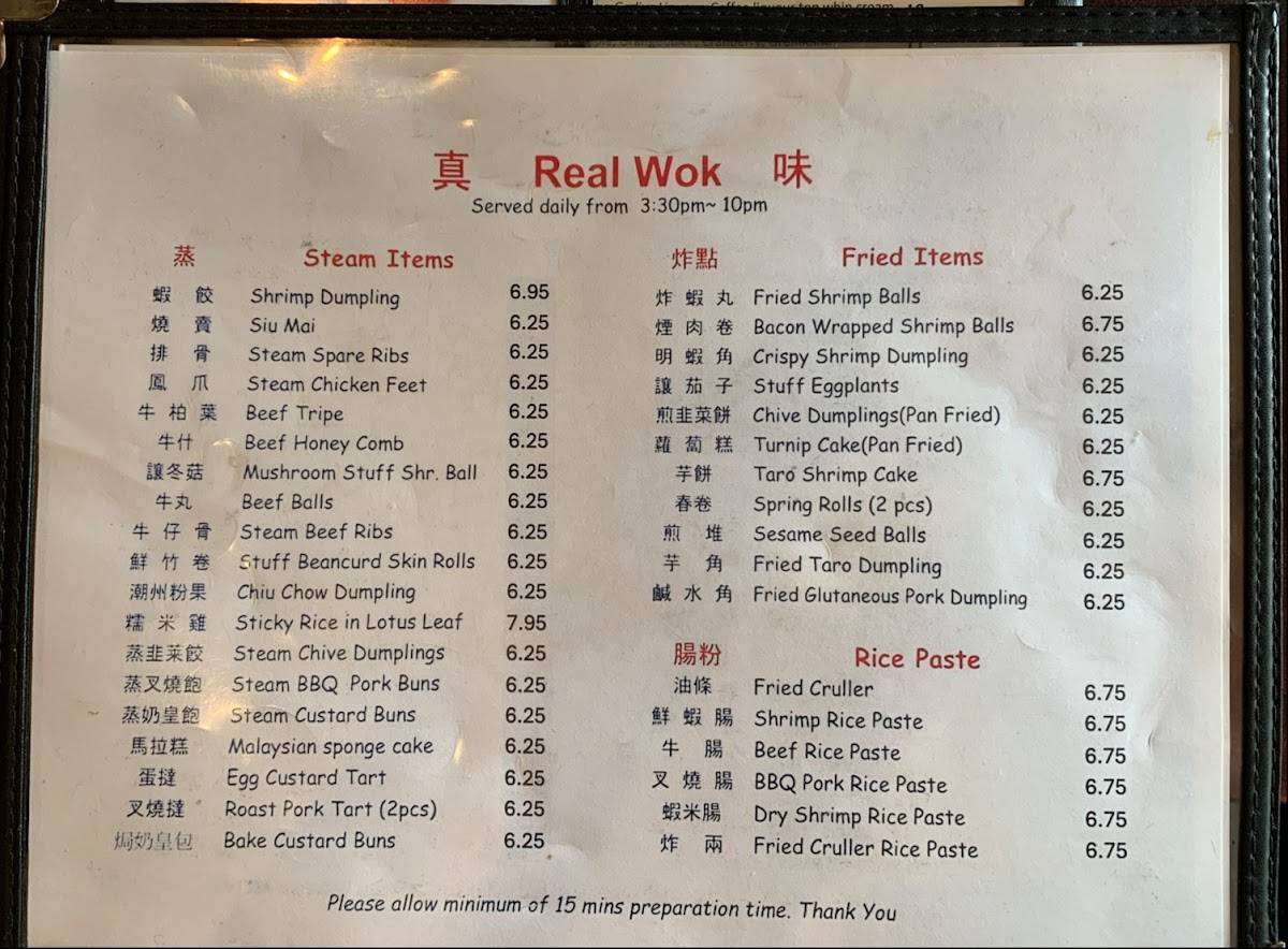 Menu at Real Wok restaurant, Greenacres