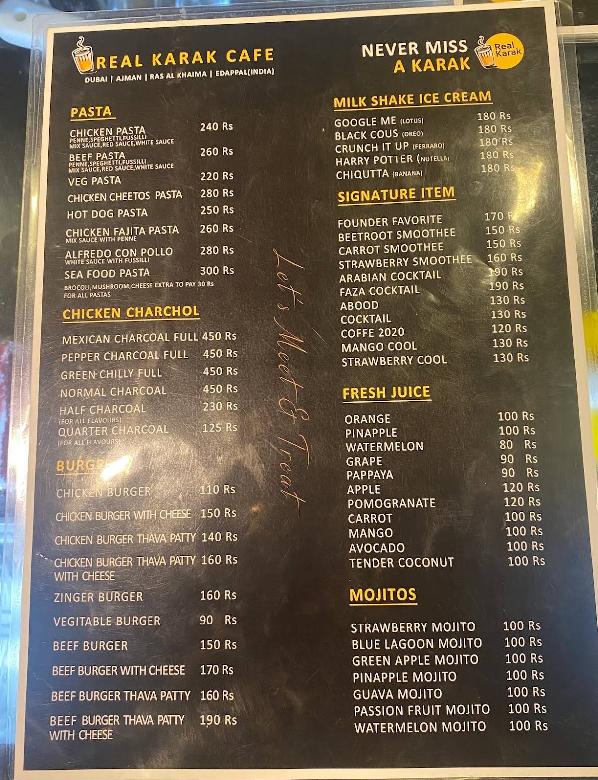 Menu at Real karak cafe, Edappal