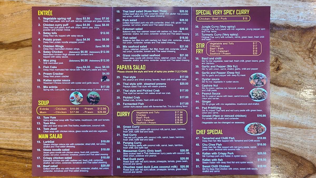 Menu at Red Basil Thai Cuisine restaurant, Victoria Park