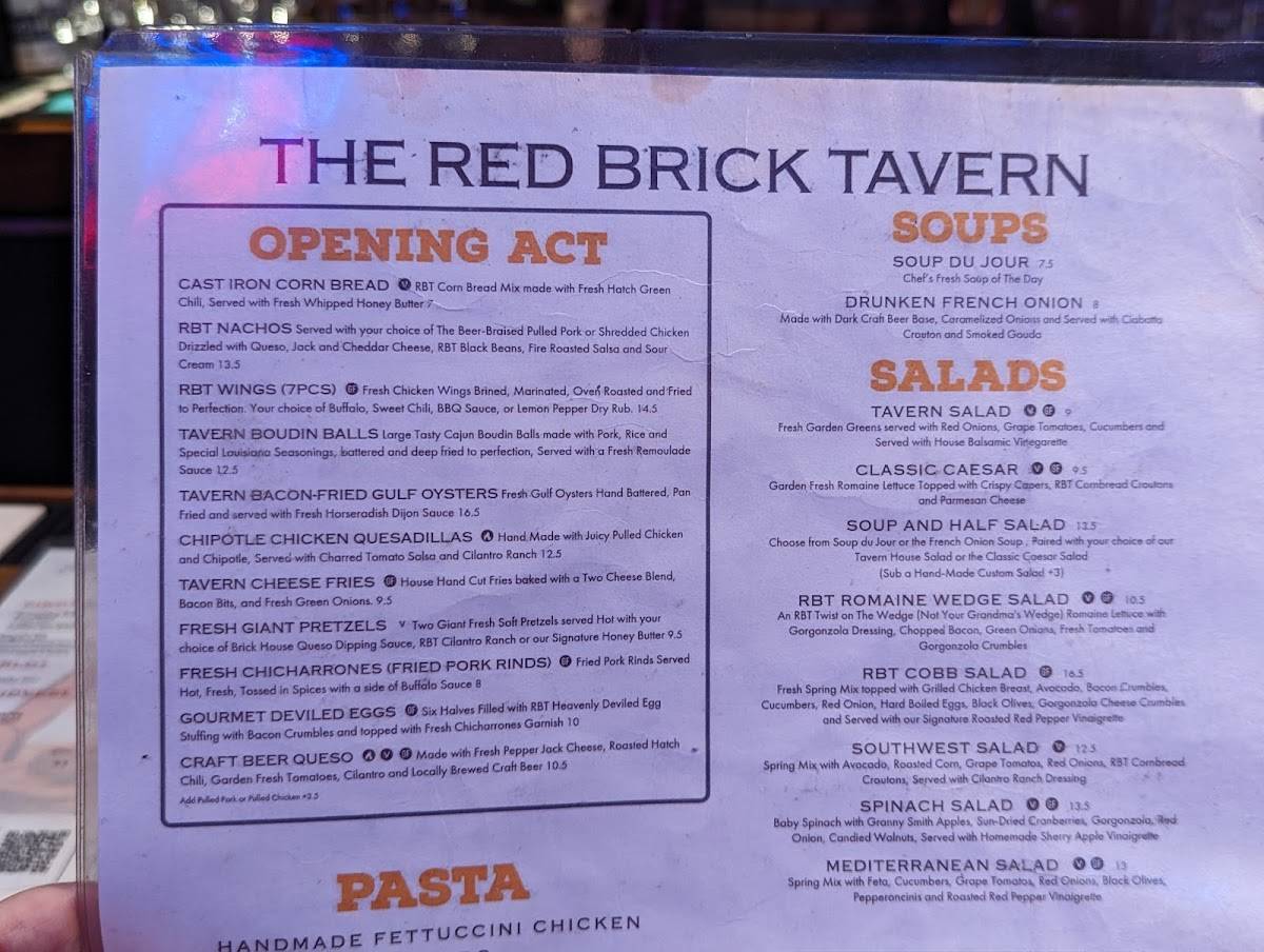 Menu at Red Brick Tavern restaurant, Conroe, 119 Simonton St