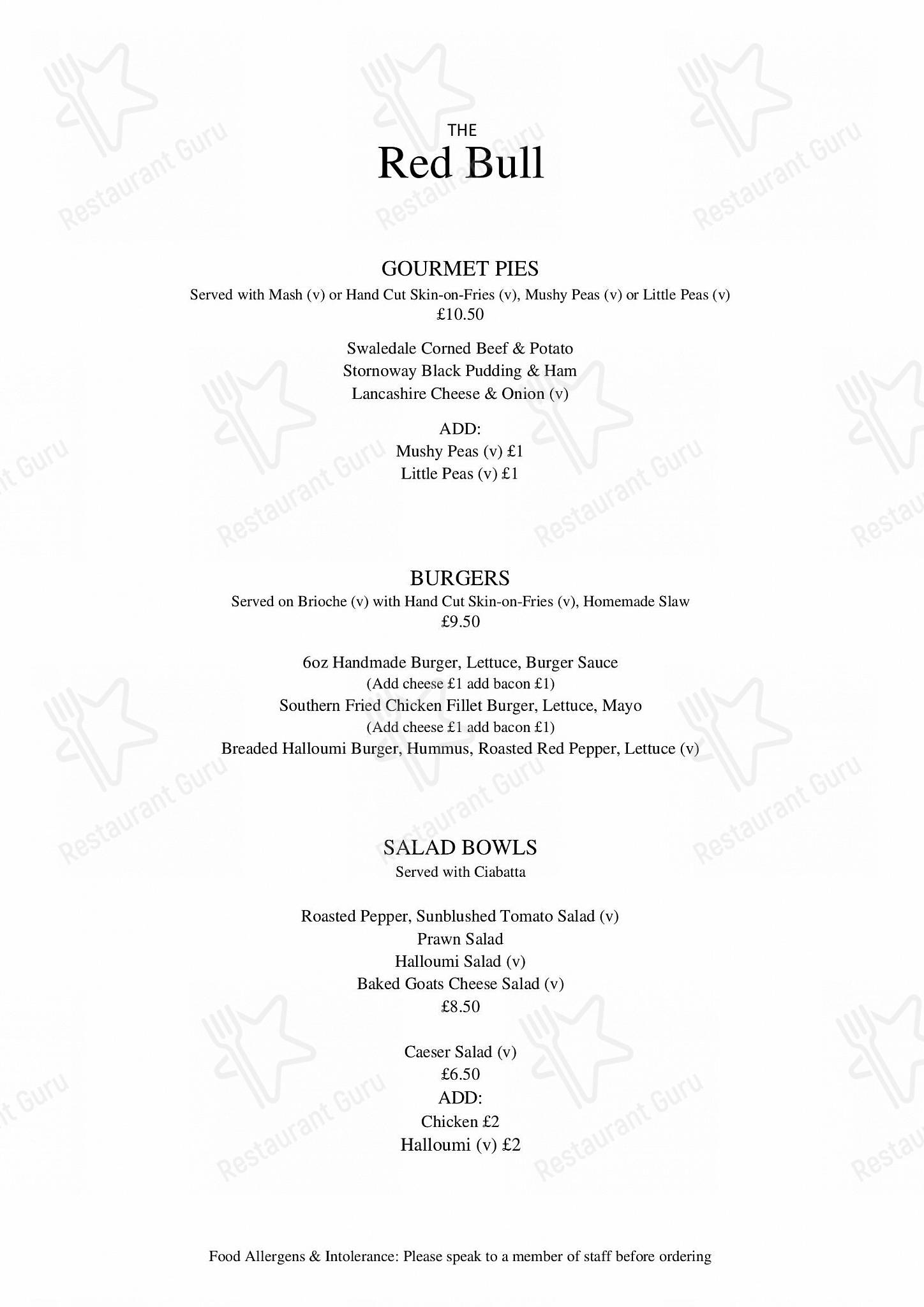 Menu at Red Bull, Stockport pub & bar, Stockport