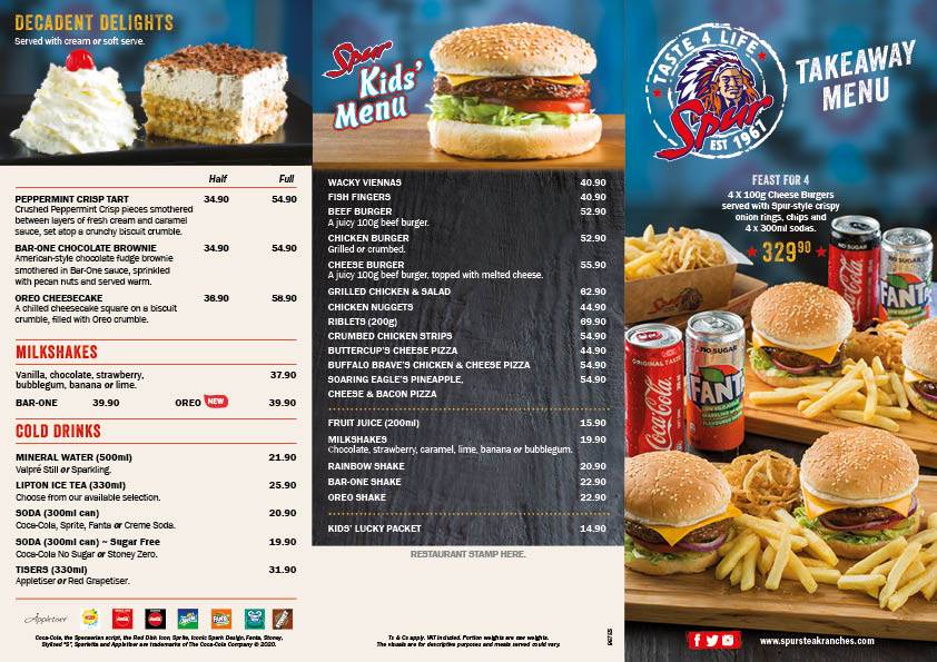 Menu at Red Eagle Spur Steak Ranch restaurant, Pretoria