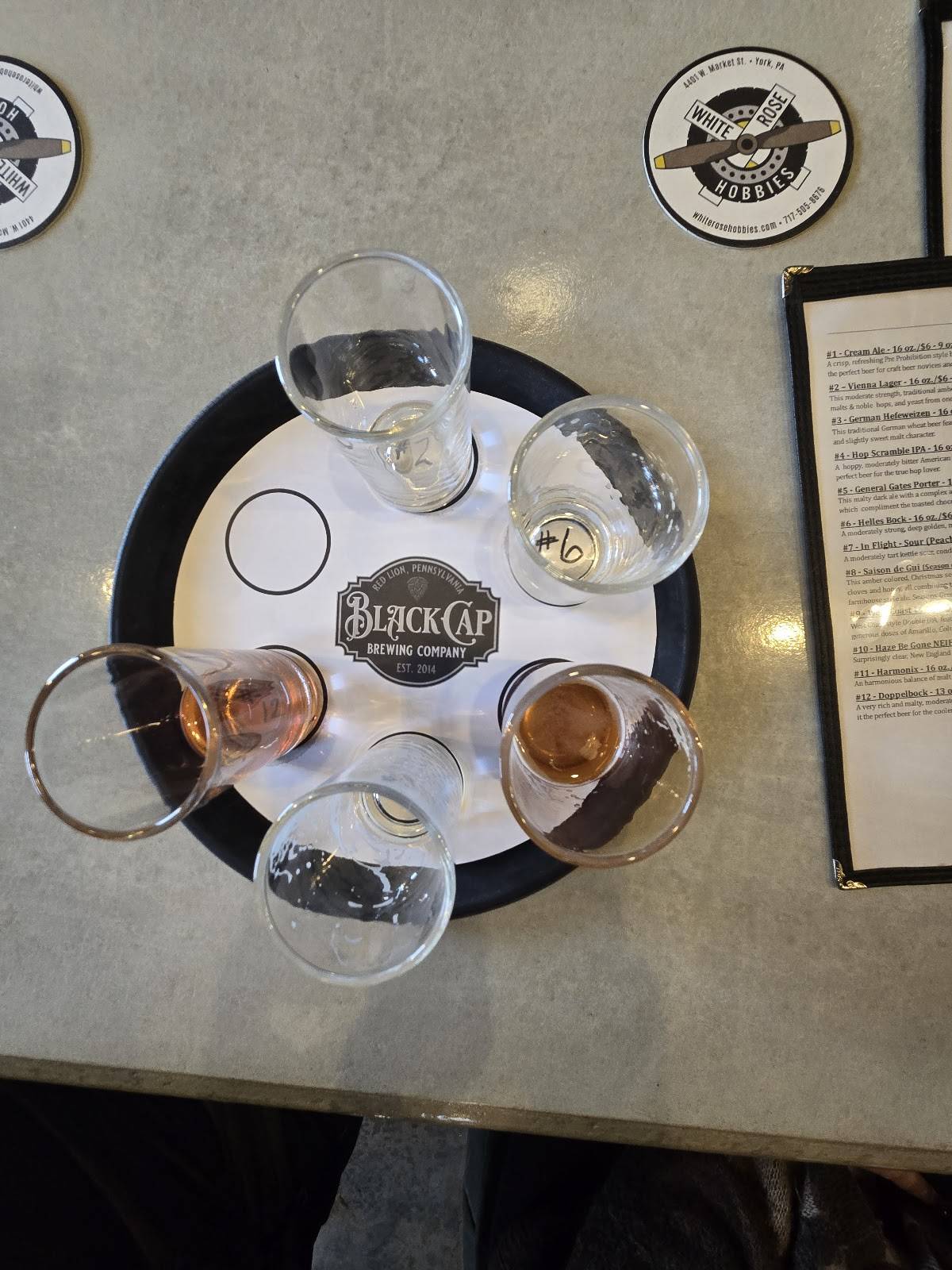 Menu at Black Cap Brewing Company restaurant, Red Lion