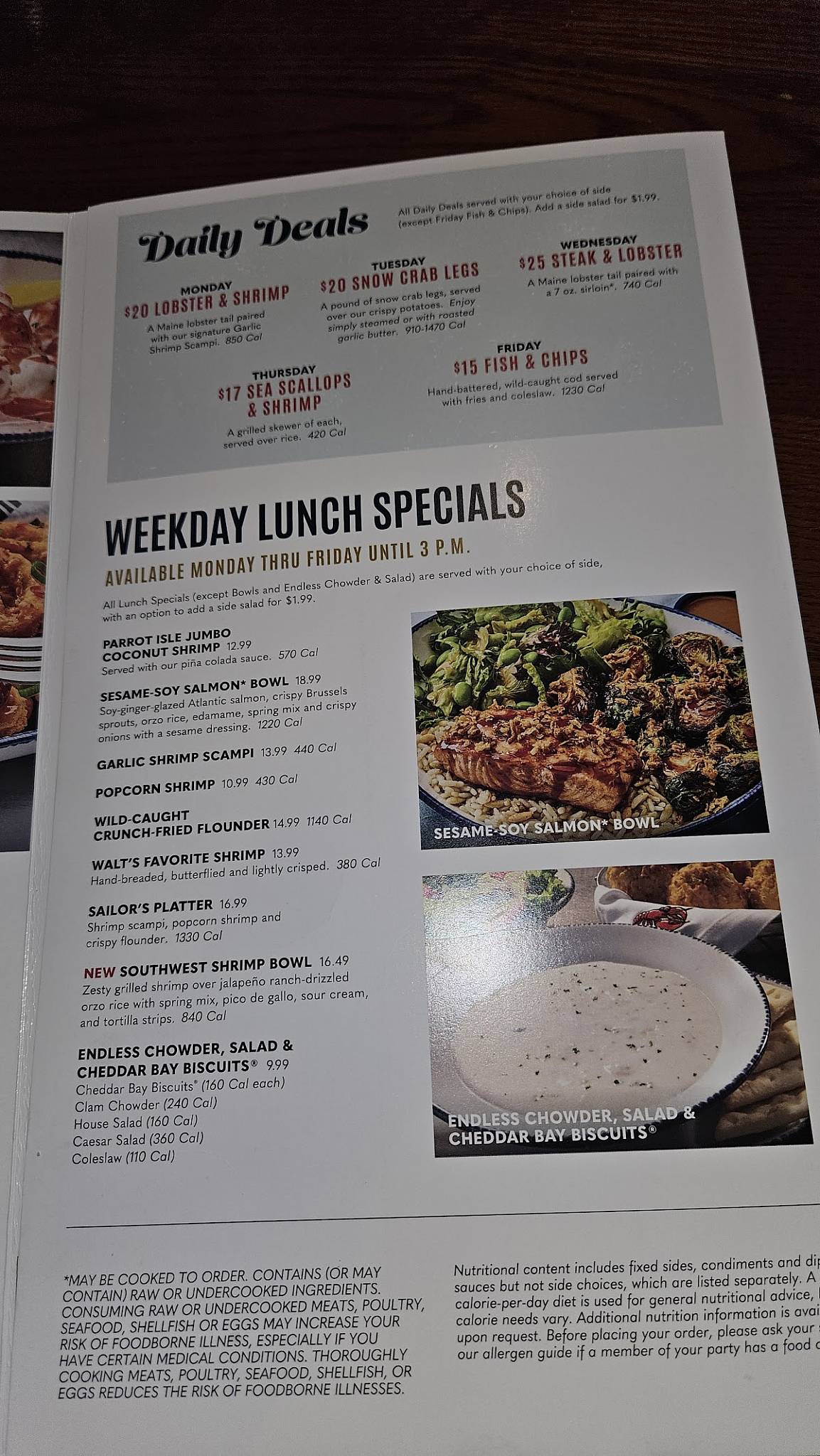 Menu at Red Lobster restaurant, Pottstown