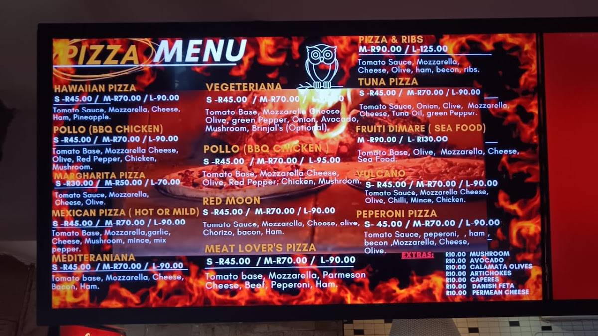 Menu at Red Moon pub & bar, Bronkhorstspruit