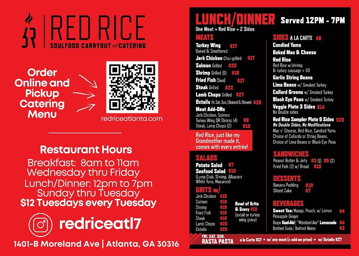 Menu at Red Rice Restaurant & Catering, Atlanta