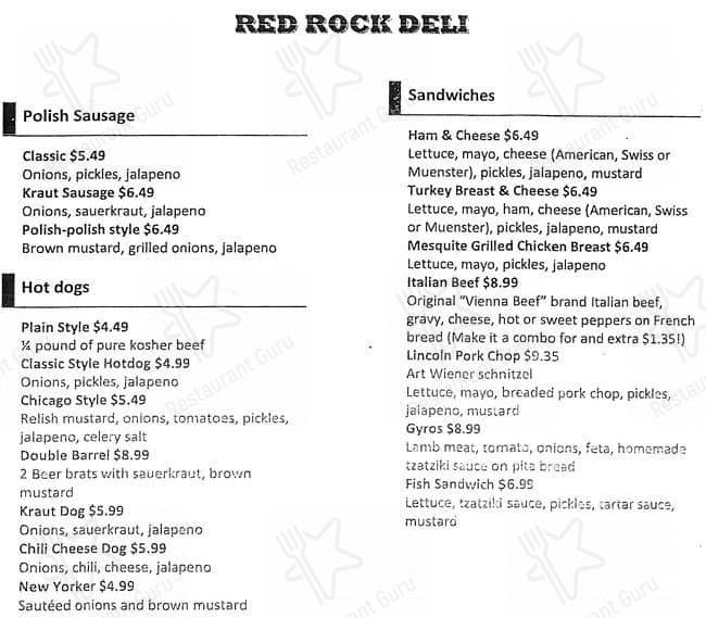 Menu at Red Rock Deli restaurant, Albuquerque, San Mateo Pl NE