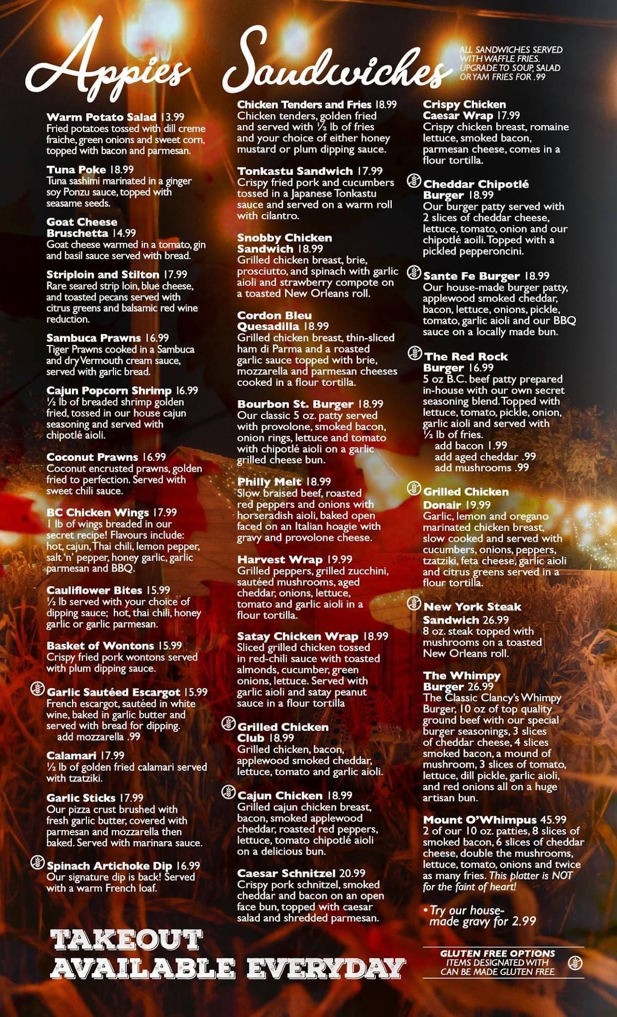 Menu at Red Rock Grill restaurant, 100 Mile House, Reservations Accepted