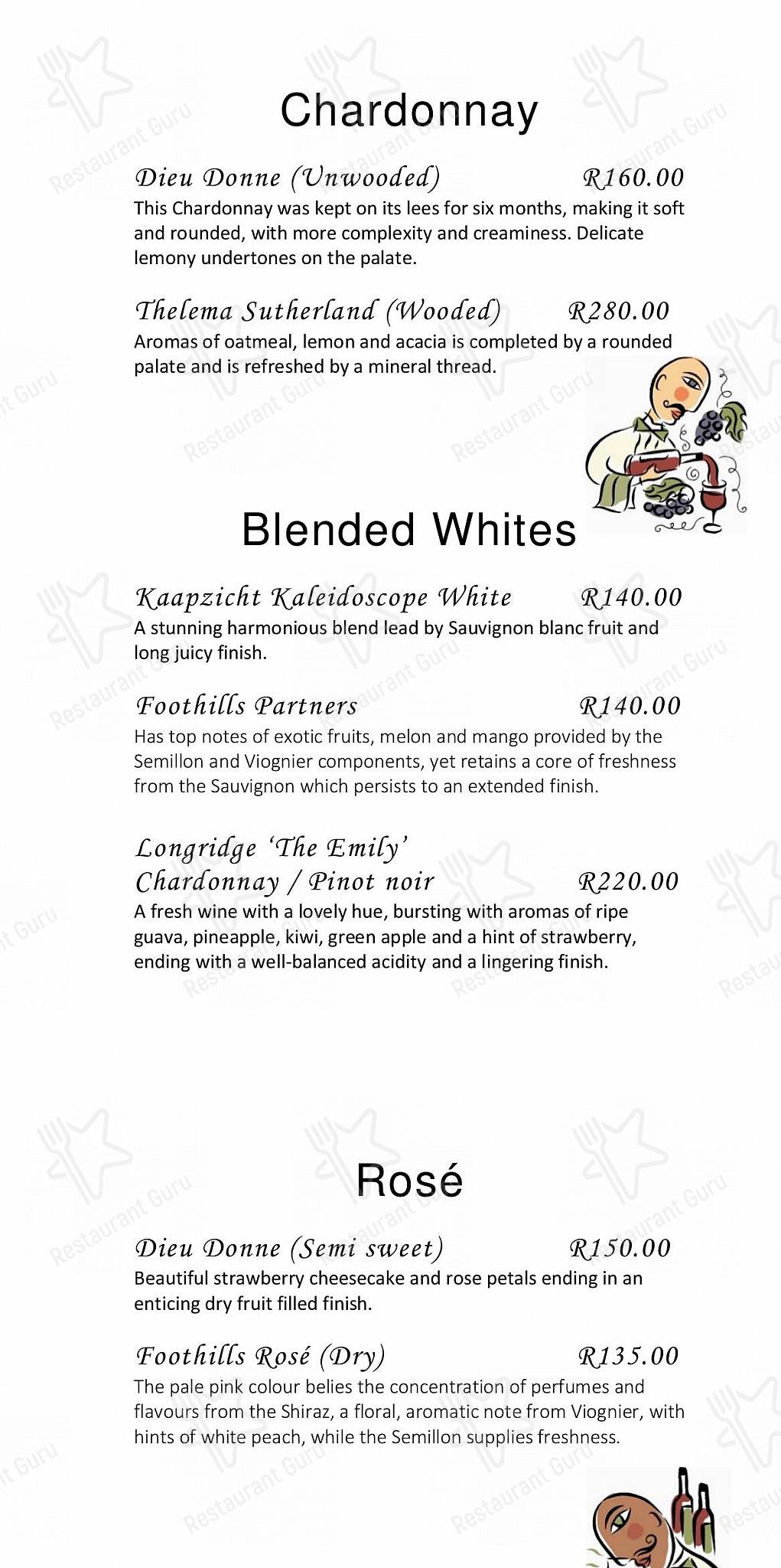 Menu at Redlands Hotel & Conference Center, Pietermaritzburg