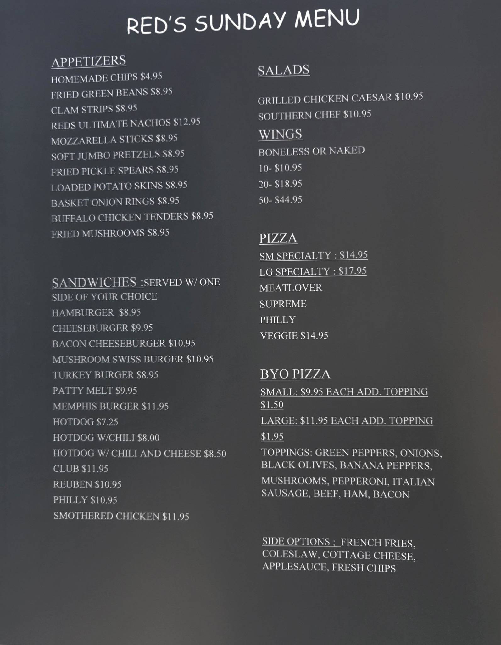 Menu at Red's Ale House on Peavine pizzeria, Fairfield Glade