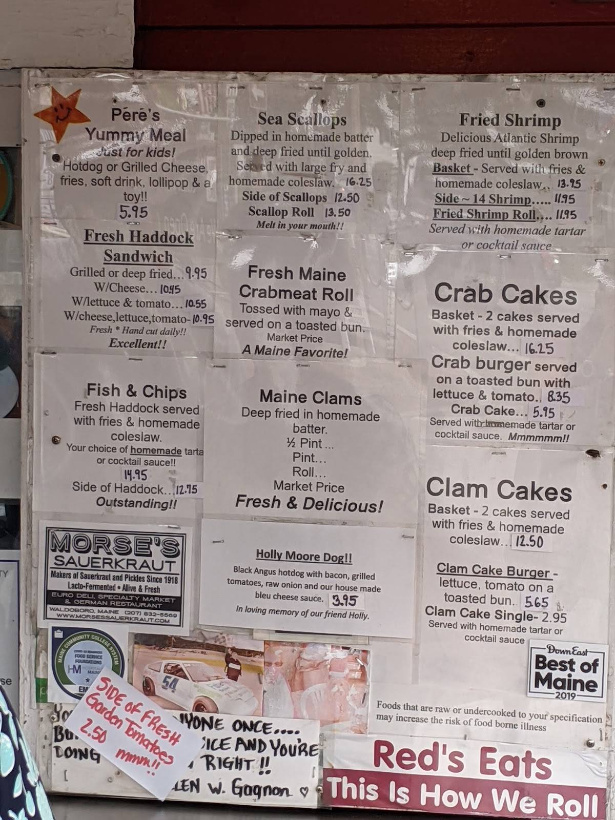 Menu at Red's Eats restaurant, Wiscasset
