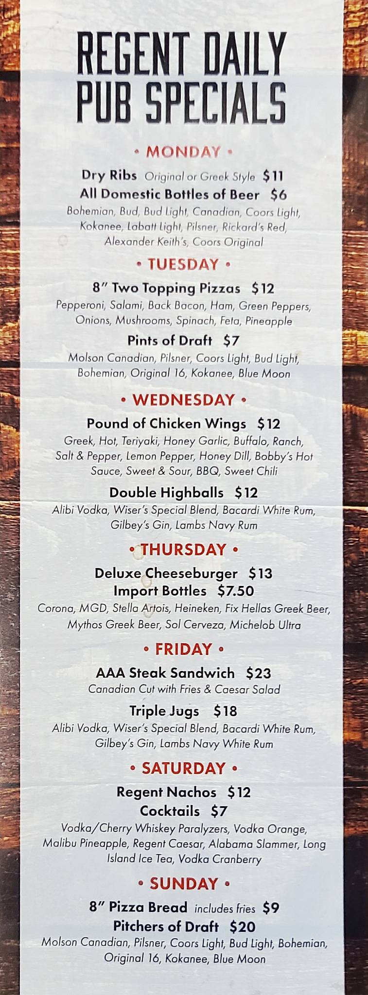 Menu at Regent Family Restaurant & Neighbourhood Pub, Regina, Sherwood Dr