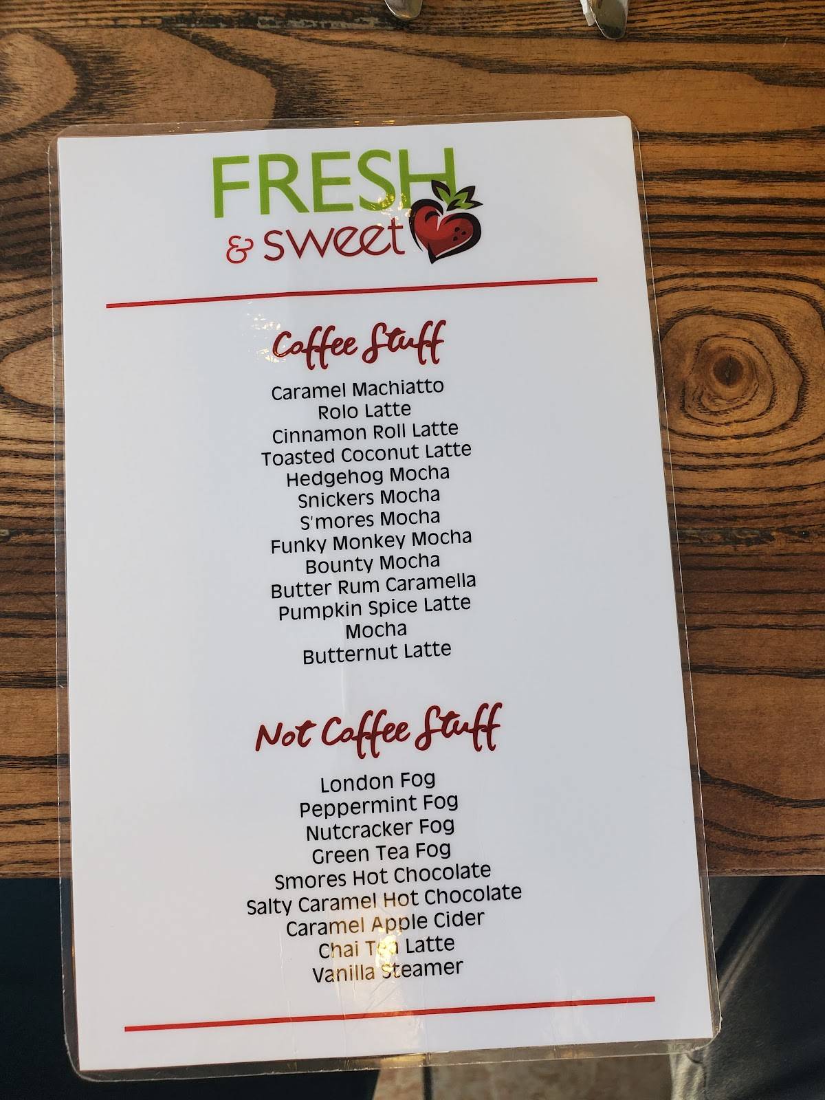 Menu at Fresh & Sweet cafe, Regina