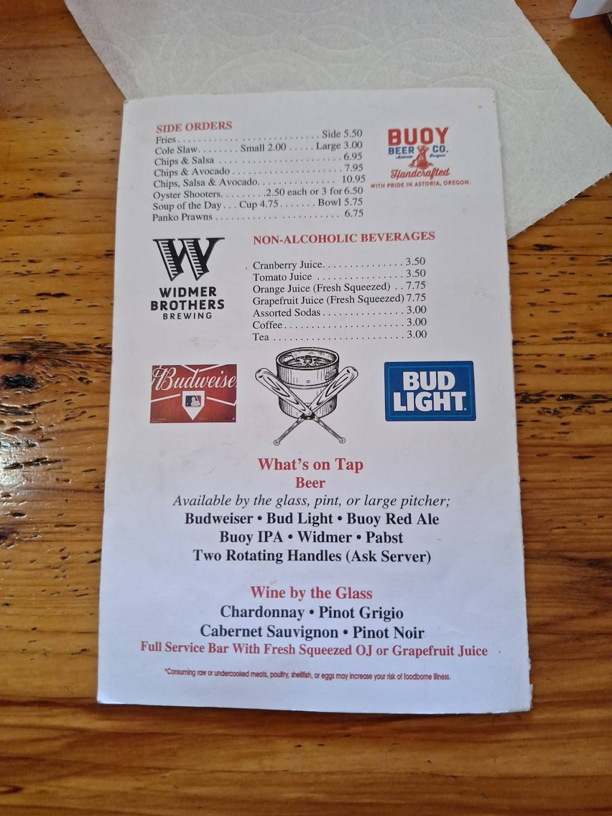 Menu at Relief Pitcher pub & bar, Seaside