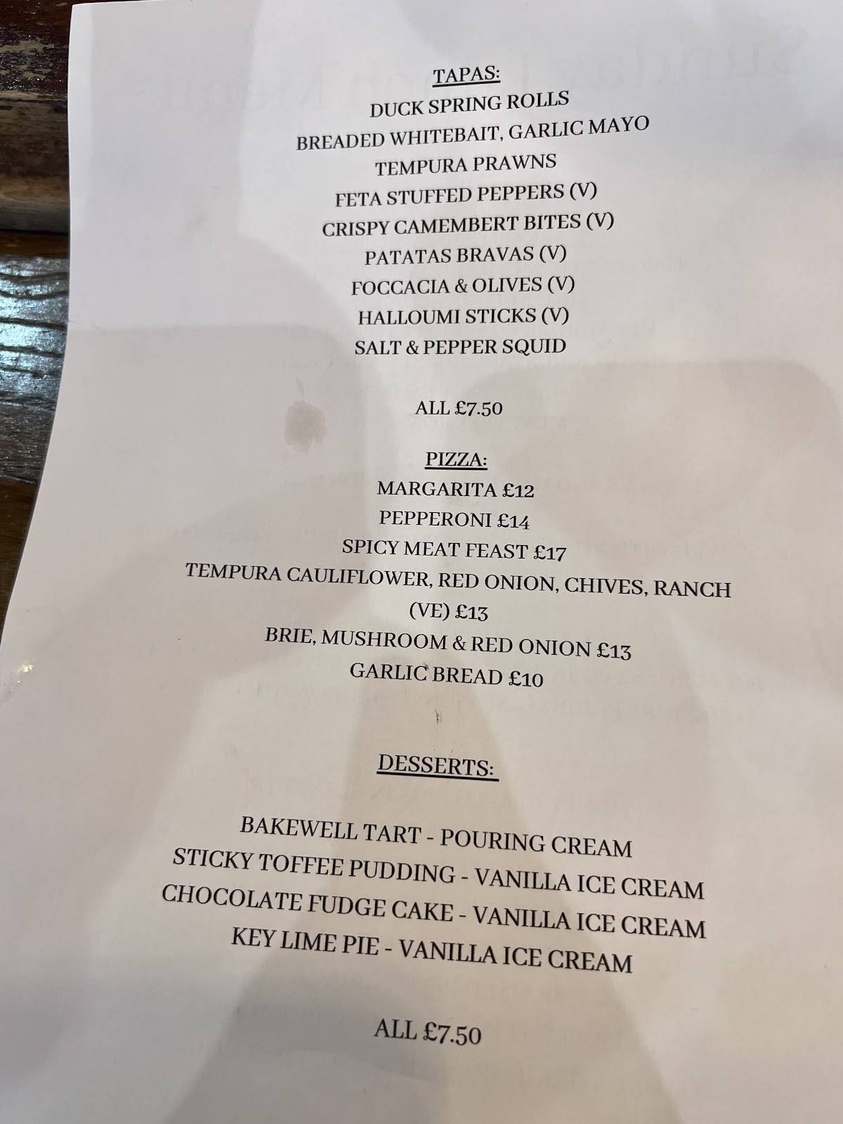 Menu at Remarkable Hare pub & bar, Matlock