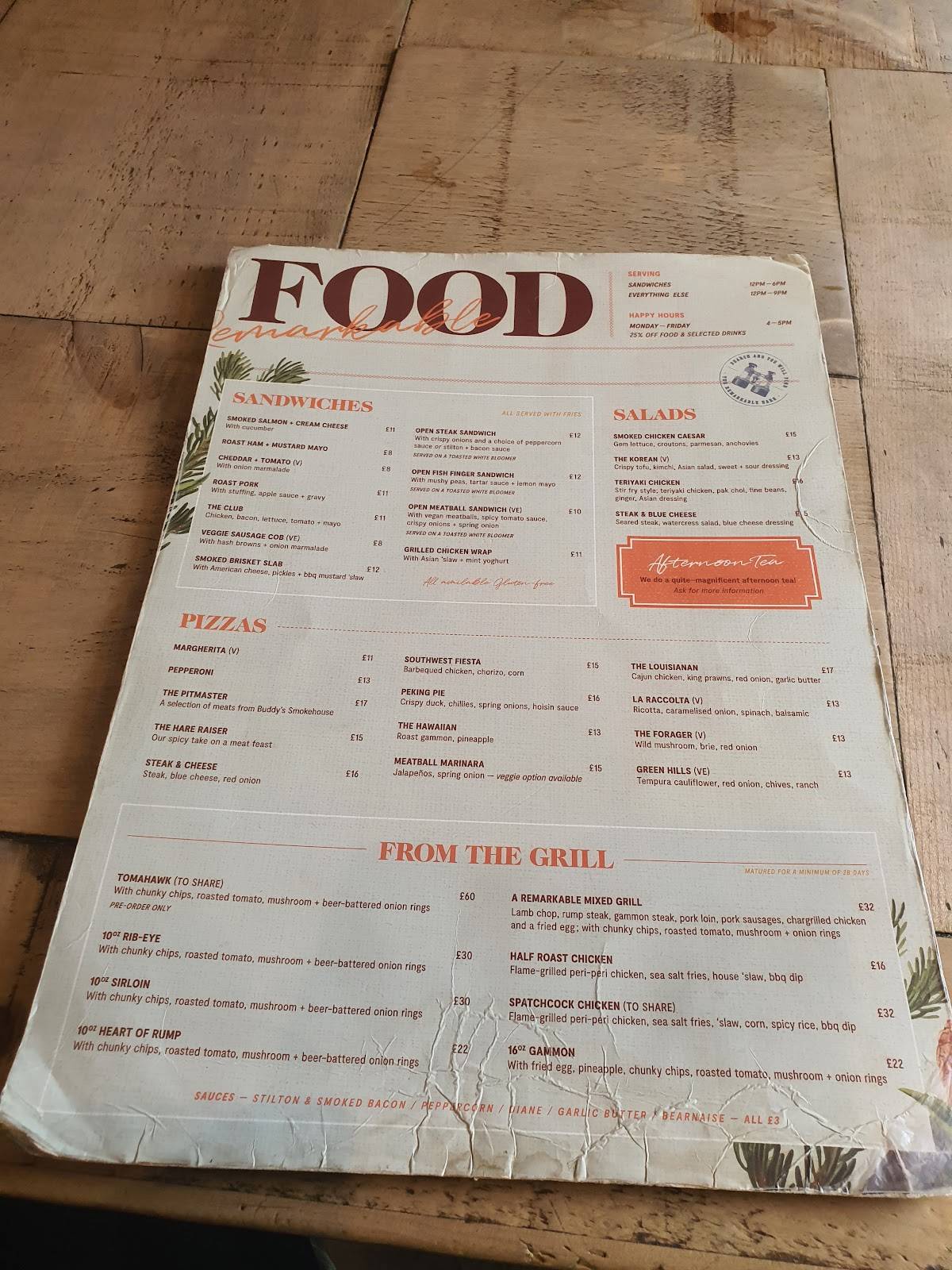 Menu at Remarkable Hare pub & bar, Matlock