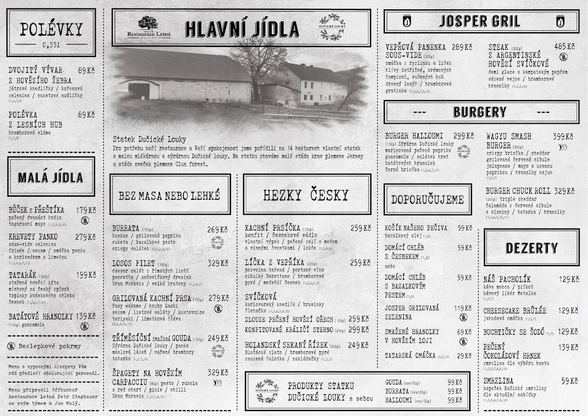 Menu at Restaurace Letná restaurant, Kladno