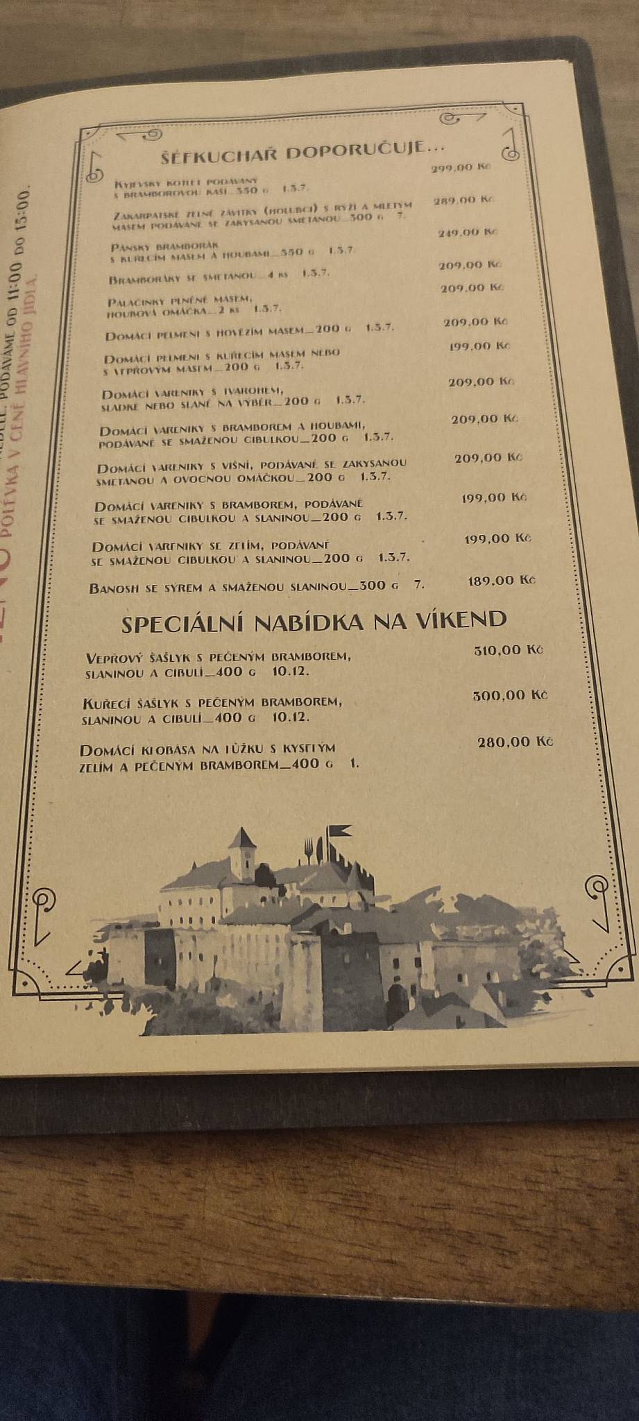 Menu at Restaurace Palanok restaurant, Prague, Svobodova 11