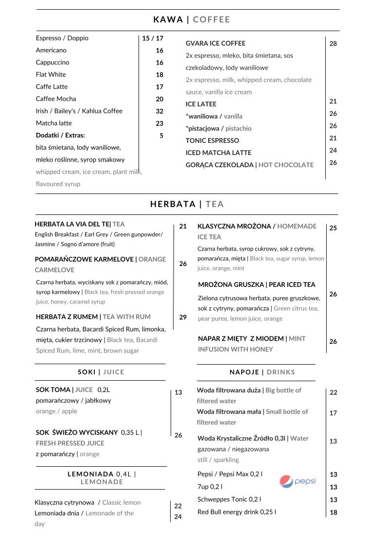 Menu at Restauracja Gvara restaurant, Gdańsk