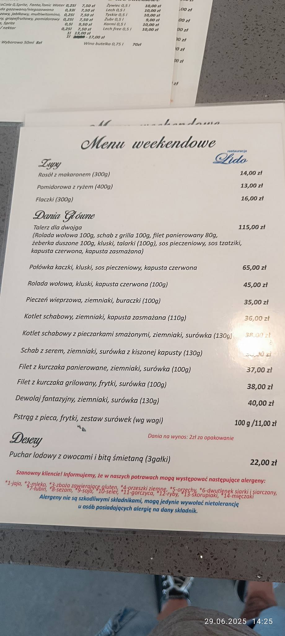 Menu at Restauracja LIDO, Zawadzkie