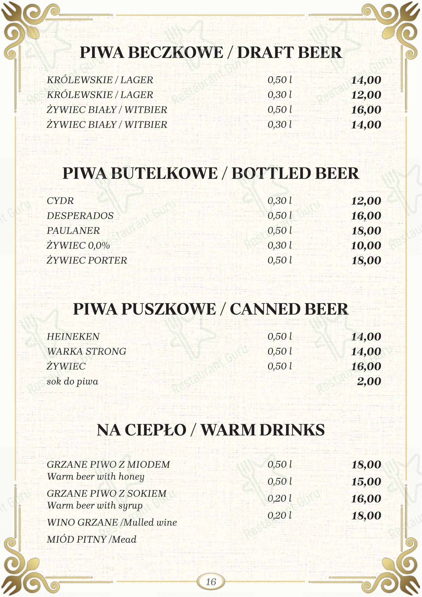 Menu at Restauracja Portretowa pub & bar, Warsaw