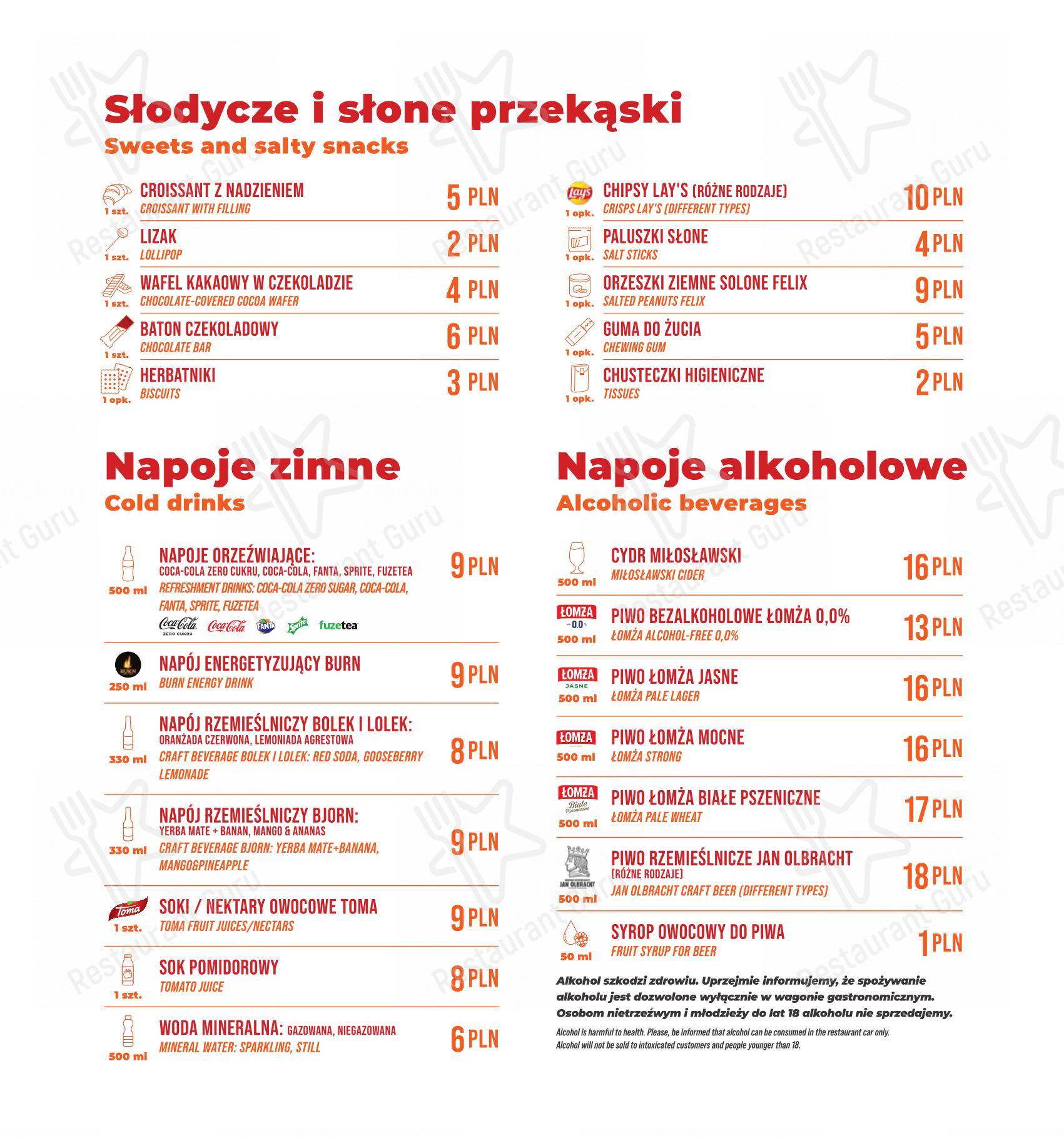 Menu at Restauracja WARS - West Station I restaurant, Warsaw