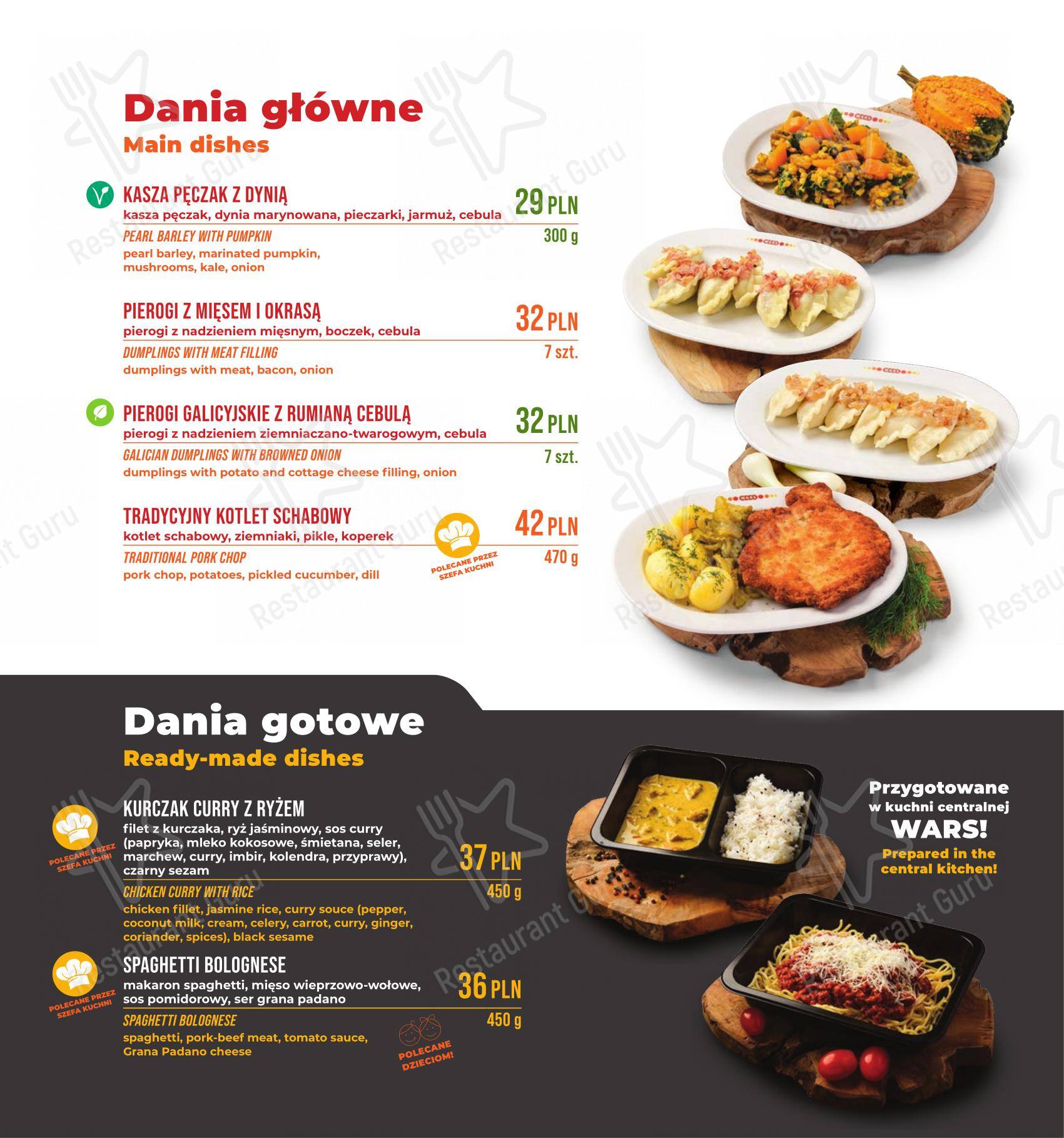Menu at Restauracja WARS - West Station I restaurant, Warsaw