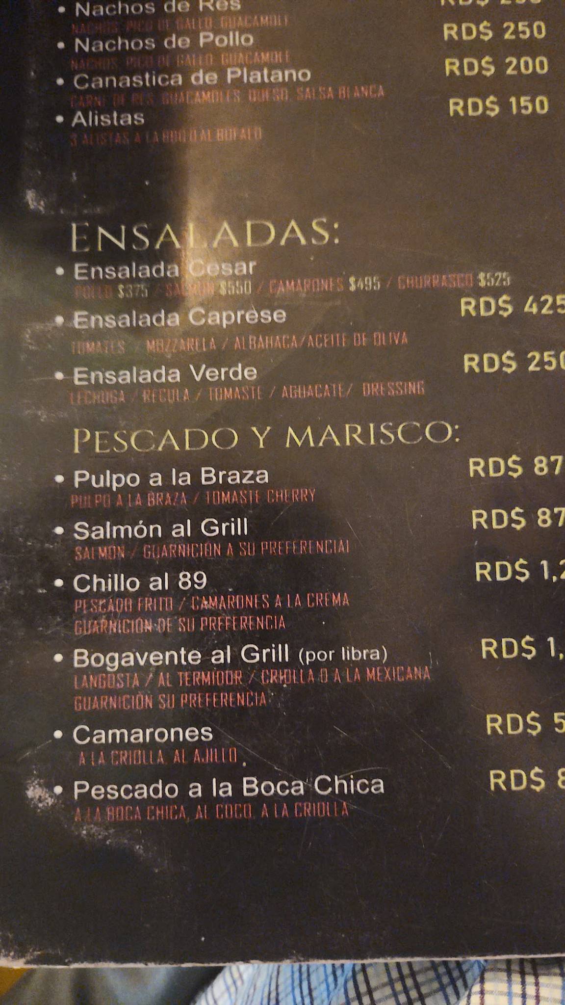 Carta de 89 Bar And Grill, Santo Domingo