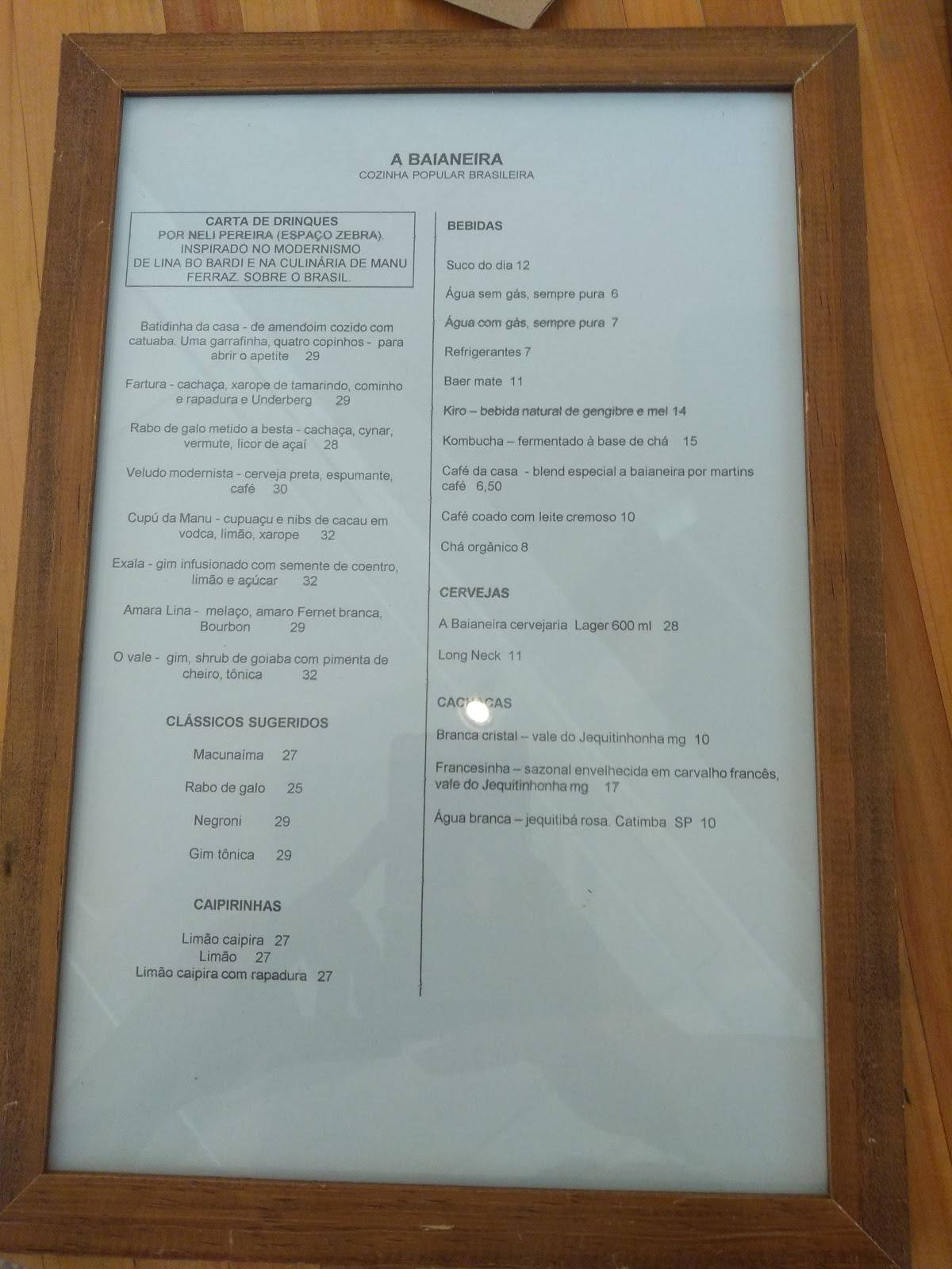 Menu em A Baianeira - MASP restaurante, São Paulo, Av. Paulista