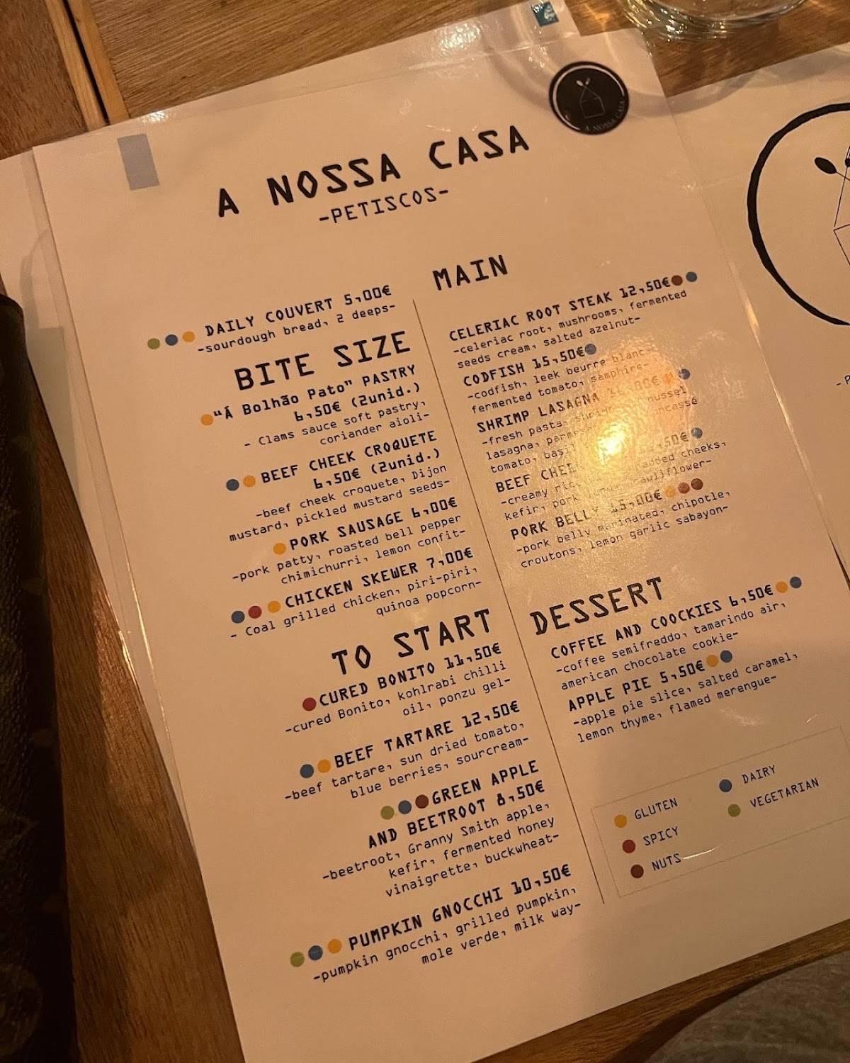 Menu at A Nossa Casa restaurant, Lisbon, R. da Atalaia 31