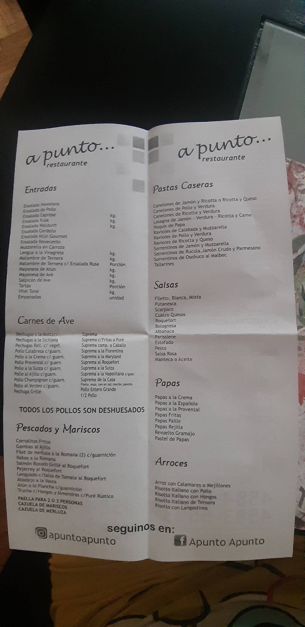 Carta del restaurante A Punto, Buenos Aires, Av. Nazca 1910