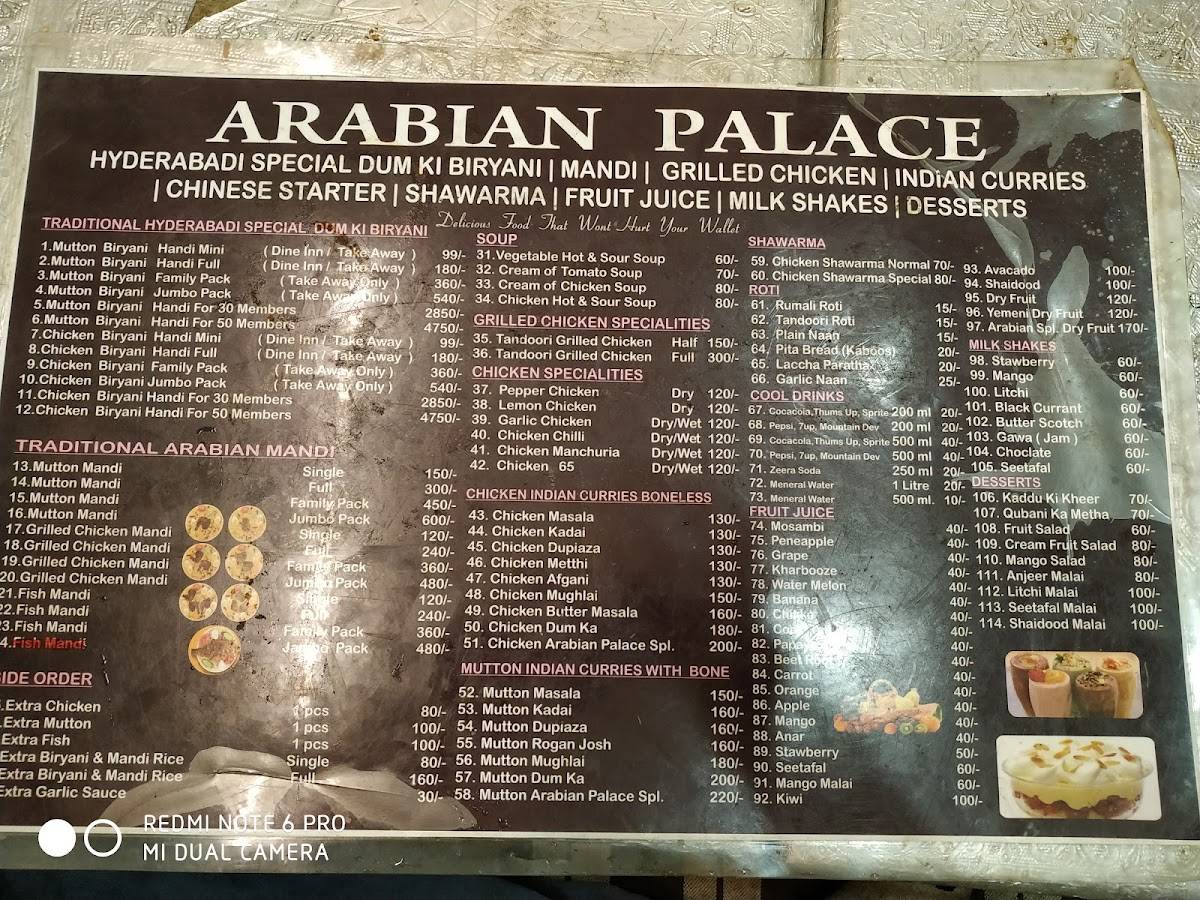 Menu at ARABIAN PALACE (THE MULTI CUISINE RESTAURANT), Hyderabad