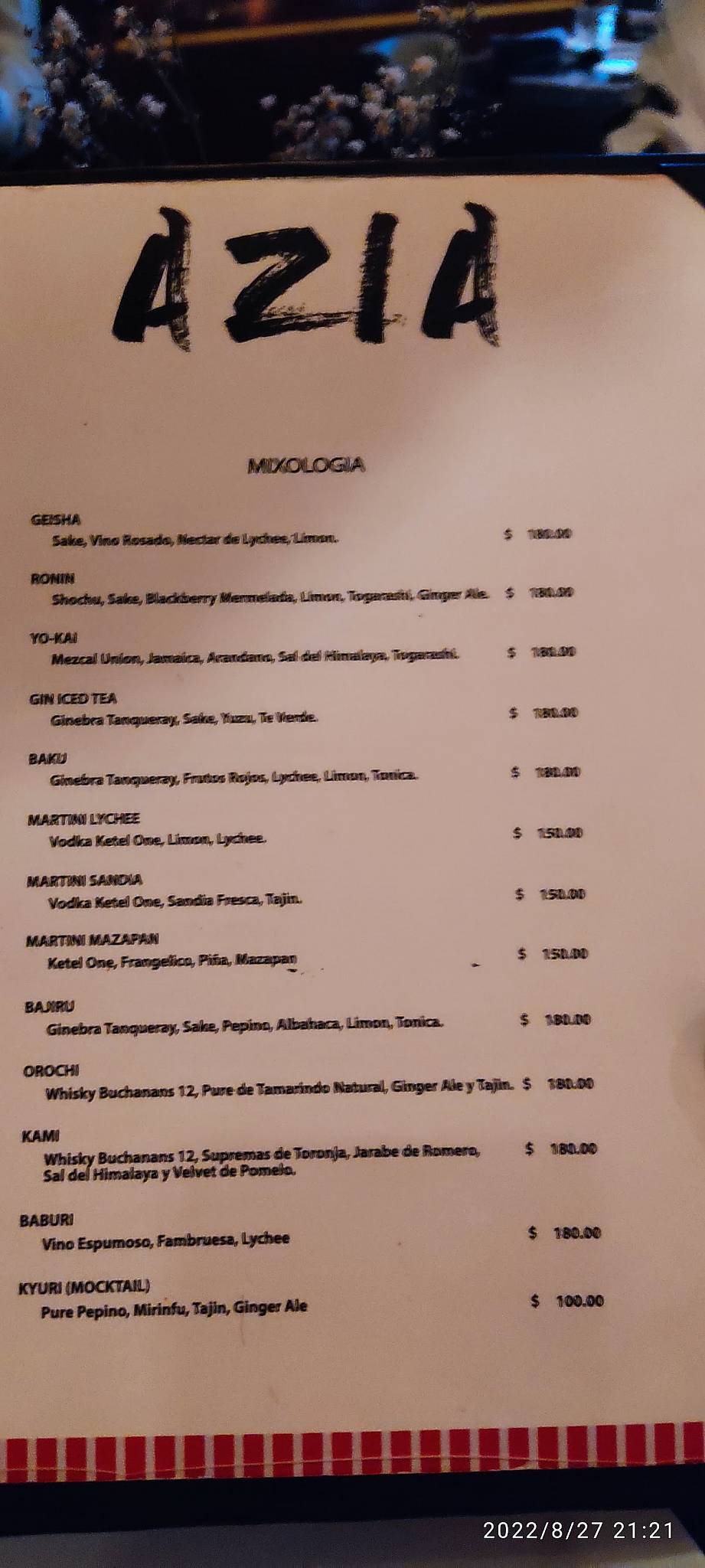 Carta del restaurante AZIA GDL, Guadalajara
