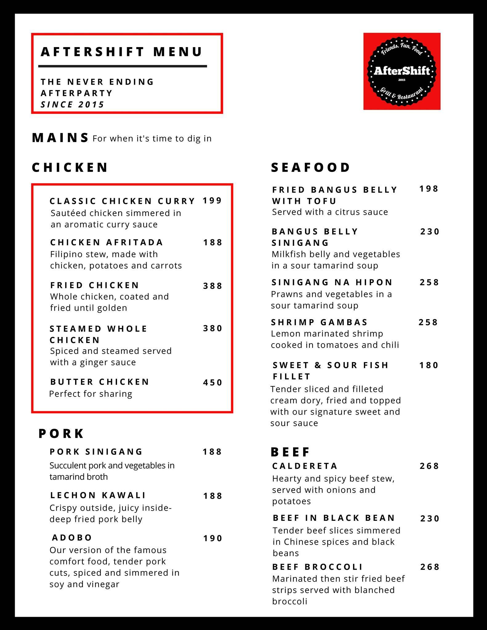 Menu at Aftershift Bar & Resto, Makati