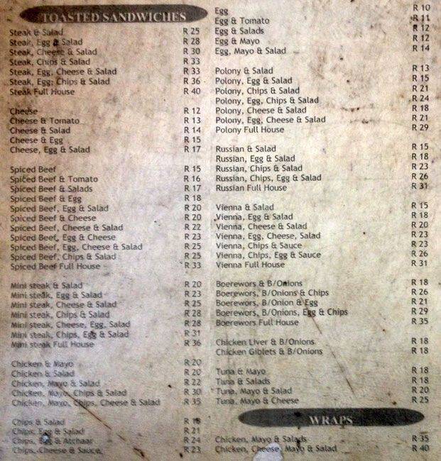 Menu at Al Haq restaurant, Cape Town