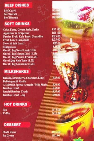 Menu at Al Mehran Restaurant, Boksburg