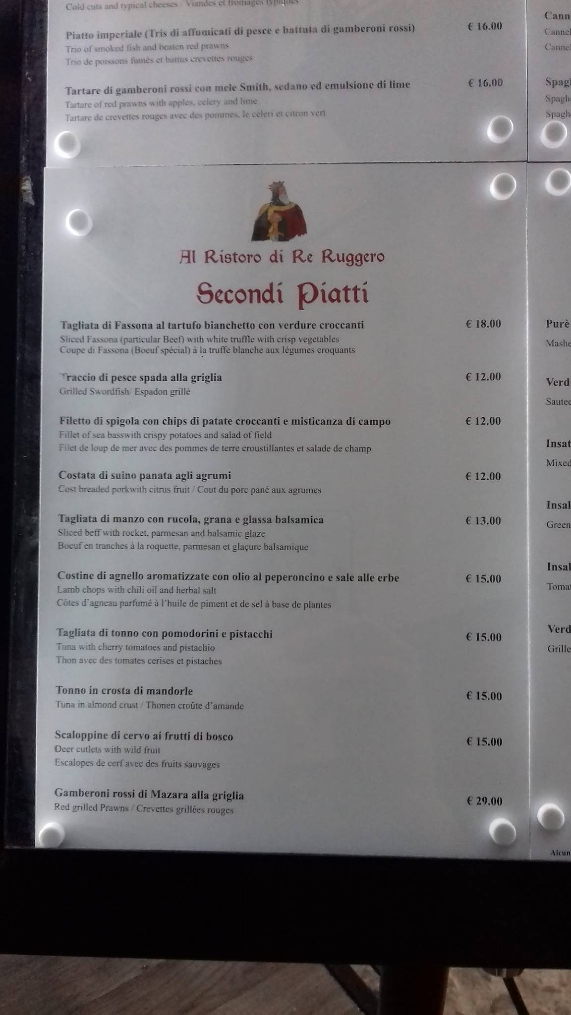 Menu at Al Ristoro Di Re Ruggero restaurant, Cefalù, Via Carlo Ortolani ...