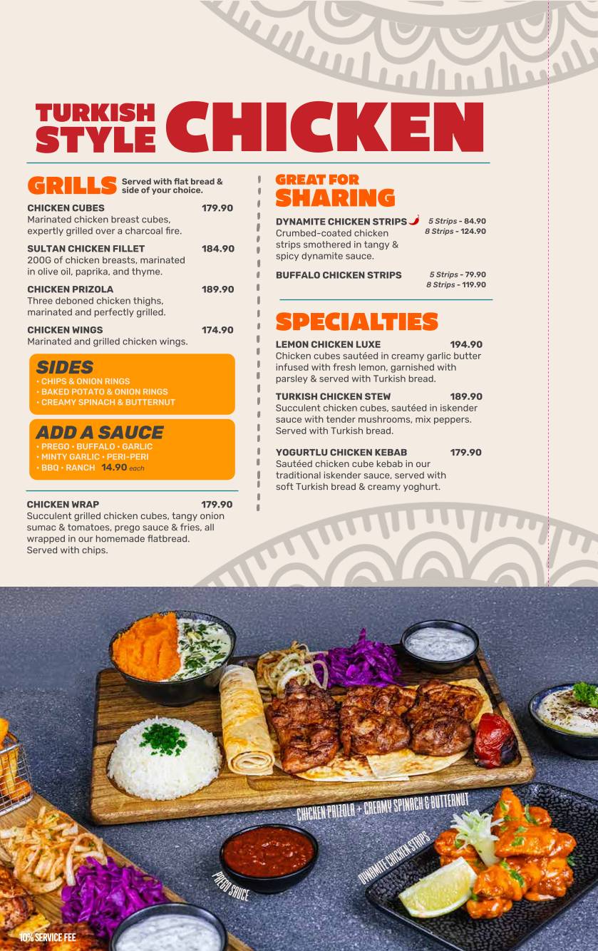 Menu at Ala Turkish Restaurant, Cape Town