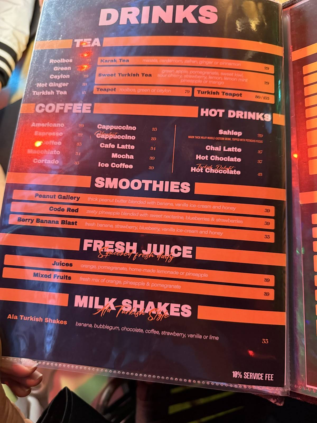 Menu at Ala Turkish restaurant, Cape Town