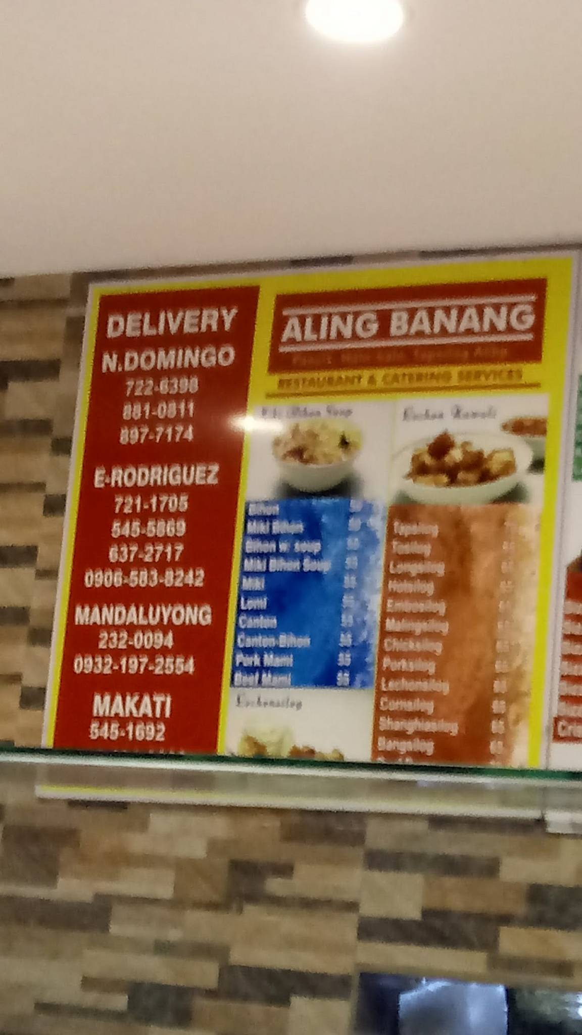 Menu at Aling Banang's E. Rodriguez restaurant, Quezon City, 284 Doña ...