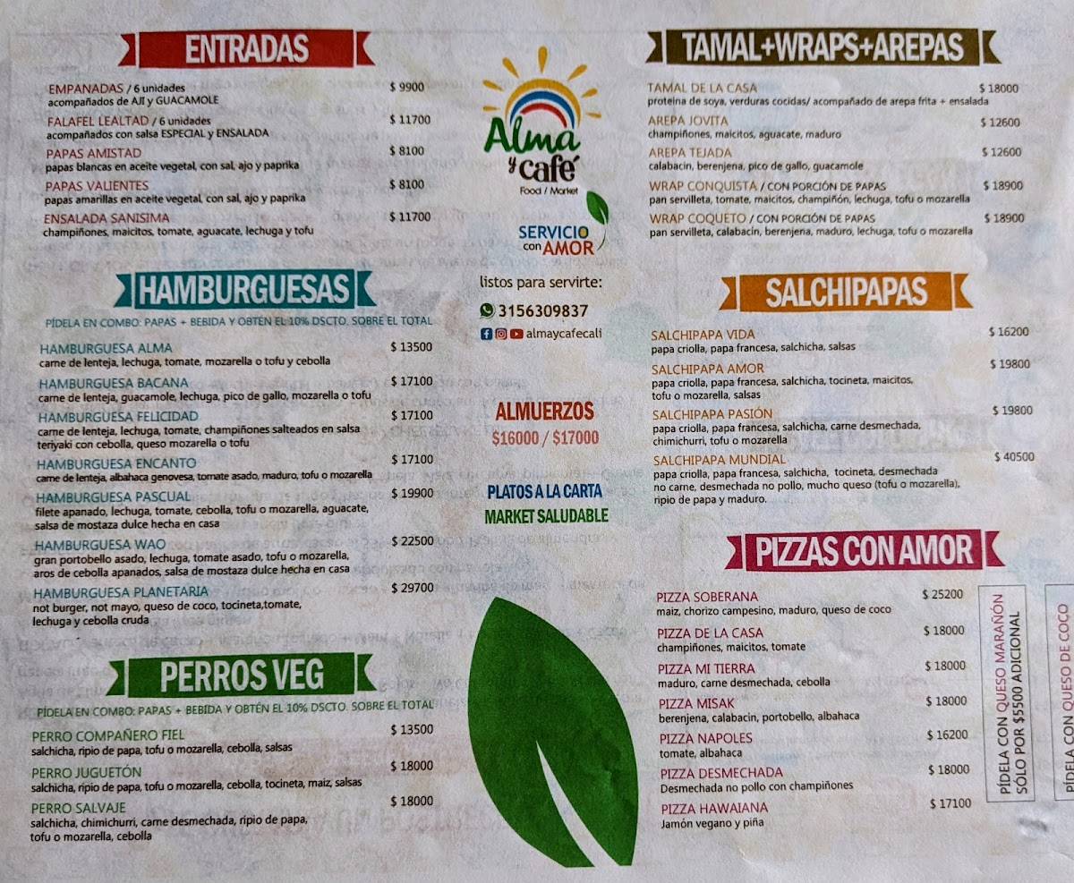 Menu at Alma & Café, Cali