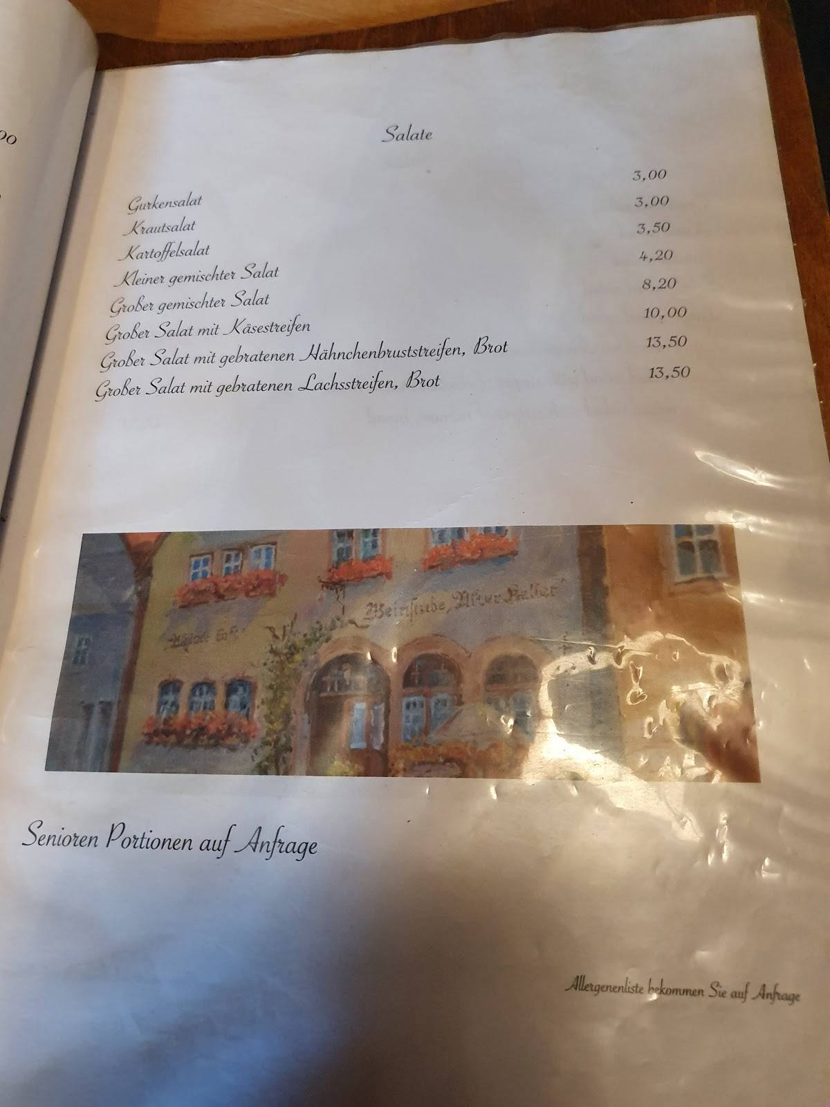 Speisekarte von Restaurant Alter Keller, Rothenburg ob der Tauber